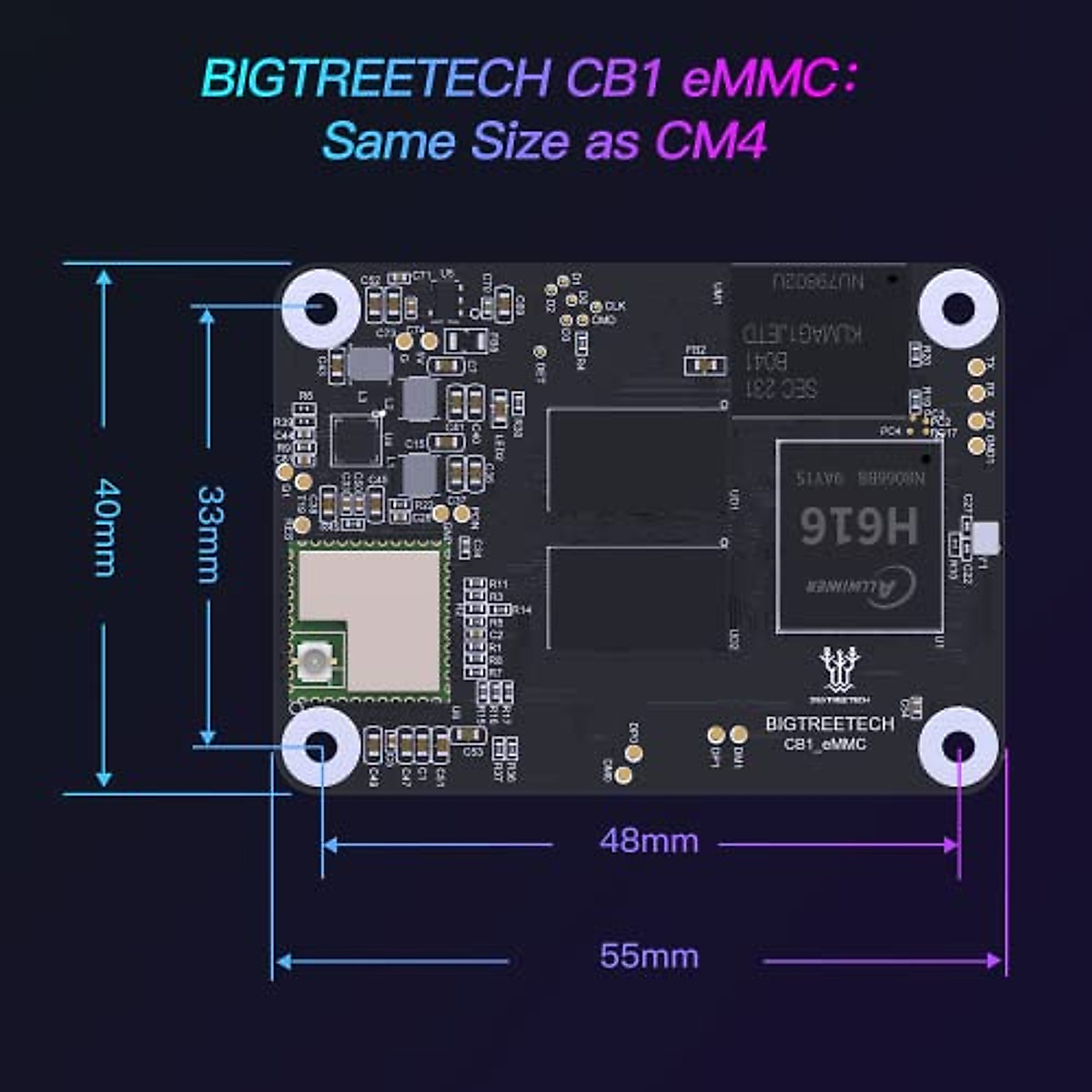BIGTREETECH CB1 eMMC Core Control Board for 3D Printers to Run Klipper, 32GB ROM, 1GB DDR3 RAM, 100M Ethernet, 100M WiFi, As CM4 Compatible with Rasp-Berry Pi4, BTT Pi4B, Manta E3EZ M8P M4P M5P