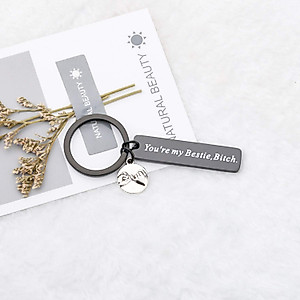WSNANG Best Friend Keychain Besties Gift You Are My Bestie Bitch Keychain Friendship Jewelry BFF Birthday Gift Sister Gift (black)