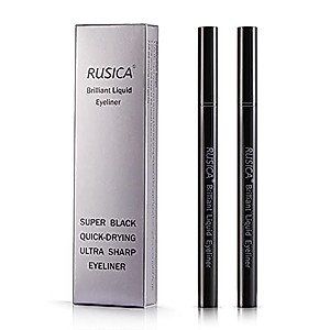 RUSICA 2 Count Waterproof Liquid Eyeliner Ultra-Fine Felt Tip Smudge Resistant Eye Makeup Stylist, Black, 0.3 Fl. Oz
