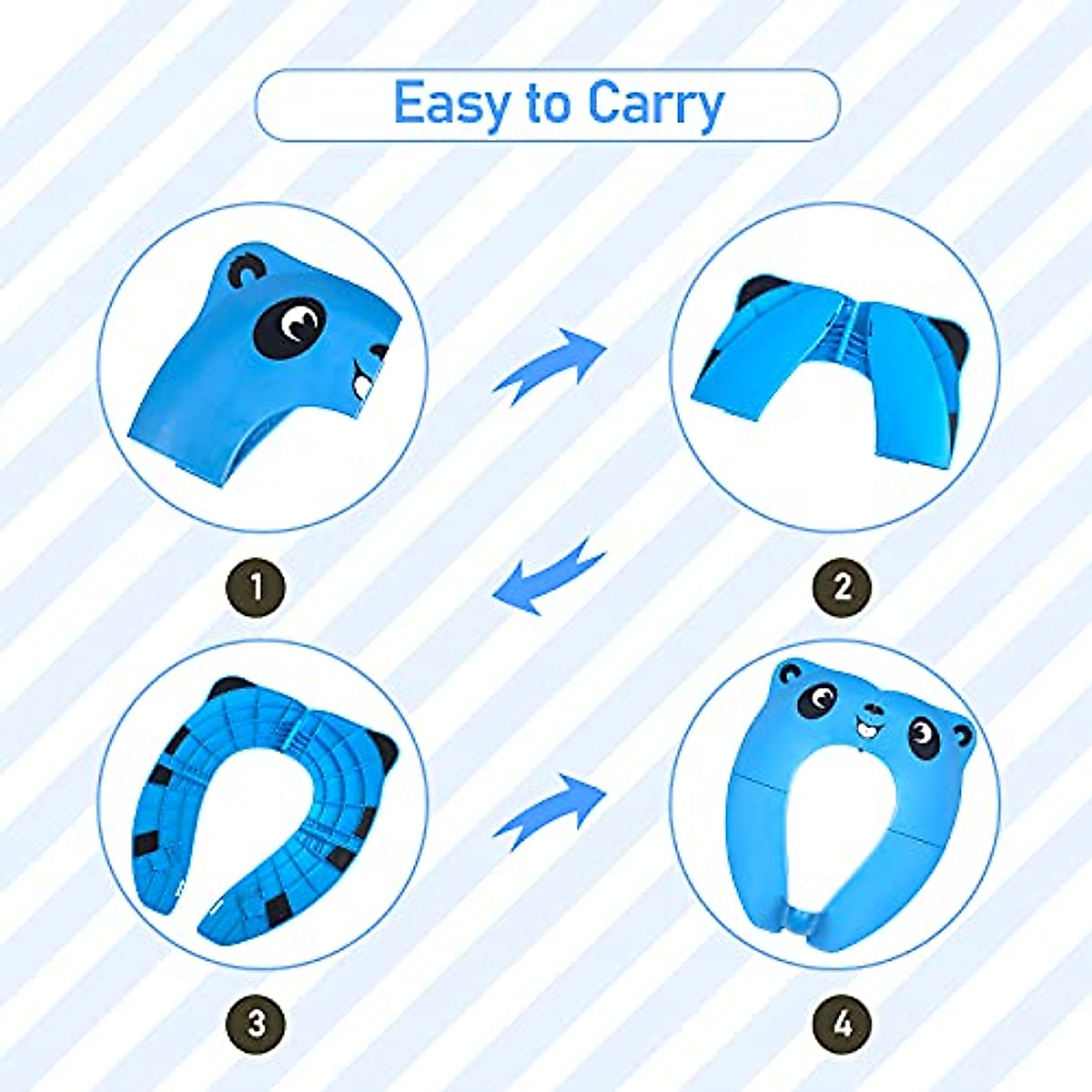 Pejoye Foldable Toilet Seat Toddler, Portable Toilet Training Seat for Kids, Travel Toddler Toilet Seat in ABS Material with 8 Anti Slip Silicon Pads and 1 Carry Bag, Blue Panda