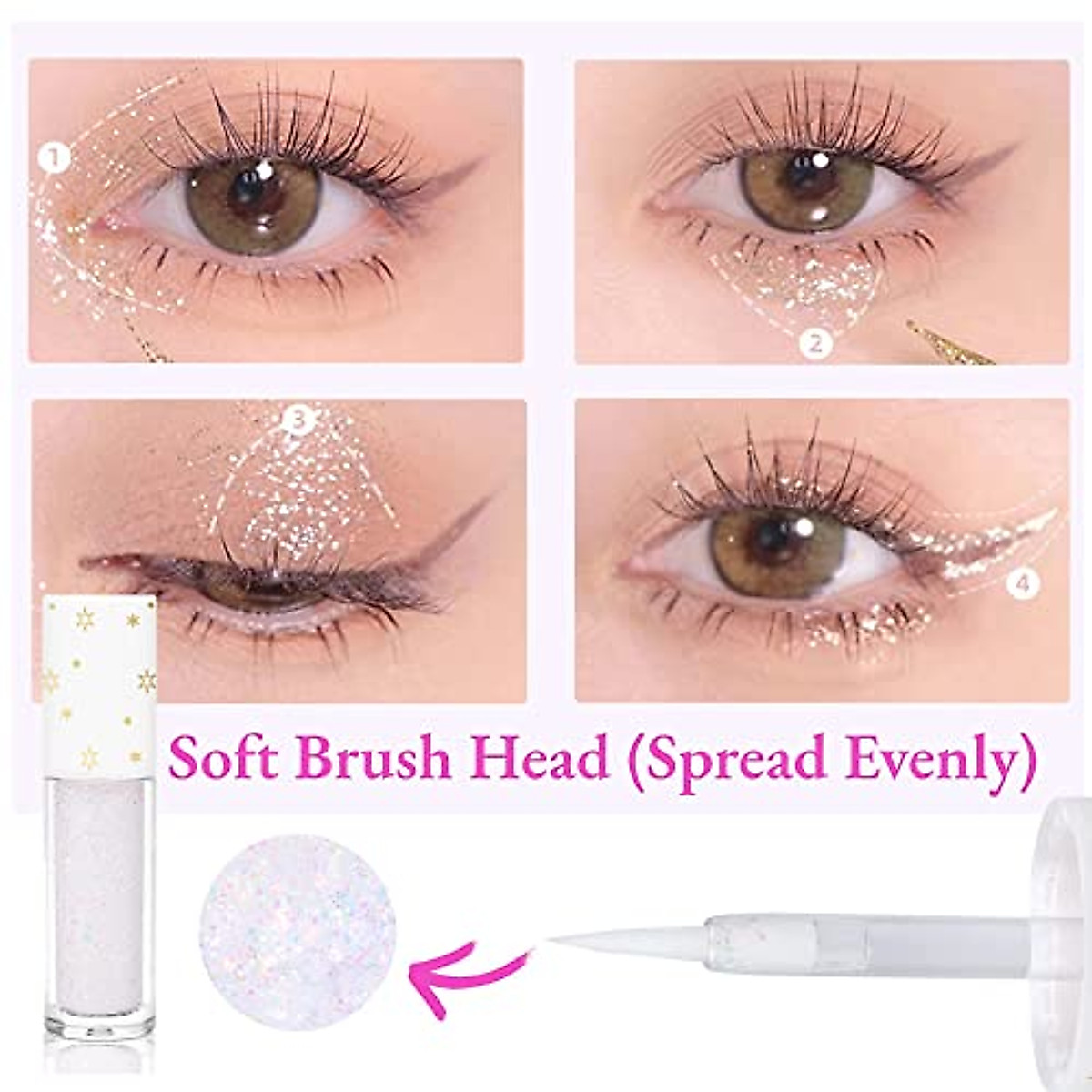 Geeneiya Liquid Glitter Eyeshadow Korean Makeup Under Eye Shadow Bling,Pigmented, Long Lasting, Quick Drying, Loose Glitter Glue for Crystals EyeMakeup (Colorful Galaxy 01)