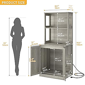 DWVO Large Hidden Litter Box Furniture with Shelves and Charging Station, Wooden Enclosure for Self-Cleaning Litter Boxes, Grey