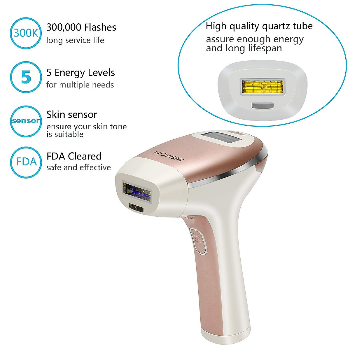 IPL Hair Removal for Women, MiSMON Permanent Laser Hair Removal Device for Body, Bikini, Safe Home Use Professional Intense Pulsed Light Hair Removal System, 300,000 Flashes with Safe Skin Tone Sensor