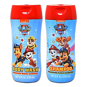 Paw Patrol Bathroom Set for Kids, Toddlers -- 4 Pc Paw Patrol Accessories Bundle with Shampoo, Body Wash, 300 Stickers, and More (Paw Patrol Bath Toys and Decor) Paw Patrol Bath Set
