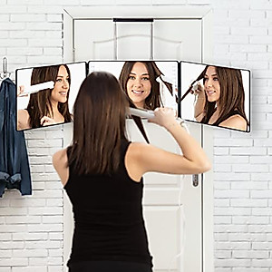 Bluelilly Co. 3 Way Mirror for Makeup & Hair Styling LED Lighted Mirror Portable 360 View Mirror for Braiding