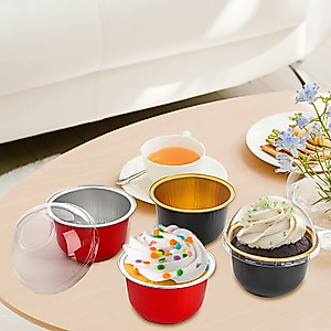 Hacaroa 100 Pcs Aluminum Foil Baking Cups with Dome Lids, 6 Oz Disposable Cupcake Liners Ramekins, Reusable Mini Muffin Case Dessert Containers for Wedding, Birthday, Party, 2 Colors