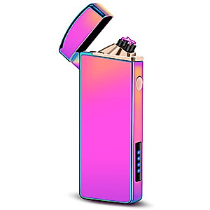 LcFun Electric Lighter Plasma Dual Arc Lighter, Windproof USB Rechargeable Lighter, Flameless Cool Lighters with LED Battery Indication for Candles, Incense Stick, Outdoor Camping (Magic)