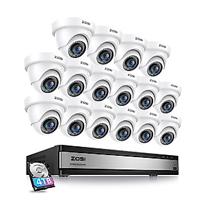 ZOSI H.265+ 1080p 16 Channel Security Camera System with AI Human Vehicle Detection, 16CH CCTV DVR and 16 x 1080p Indoor Outdoor Dome Camera, 80ft Night Vision, 105° View Angle, Alert Push, 4TB HDD