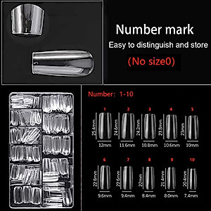 Square Nails - 500Pcs Clear Acrylic Full Cover Nail Tips with 10Pcs Nail Glue for DIY Nail Art
