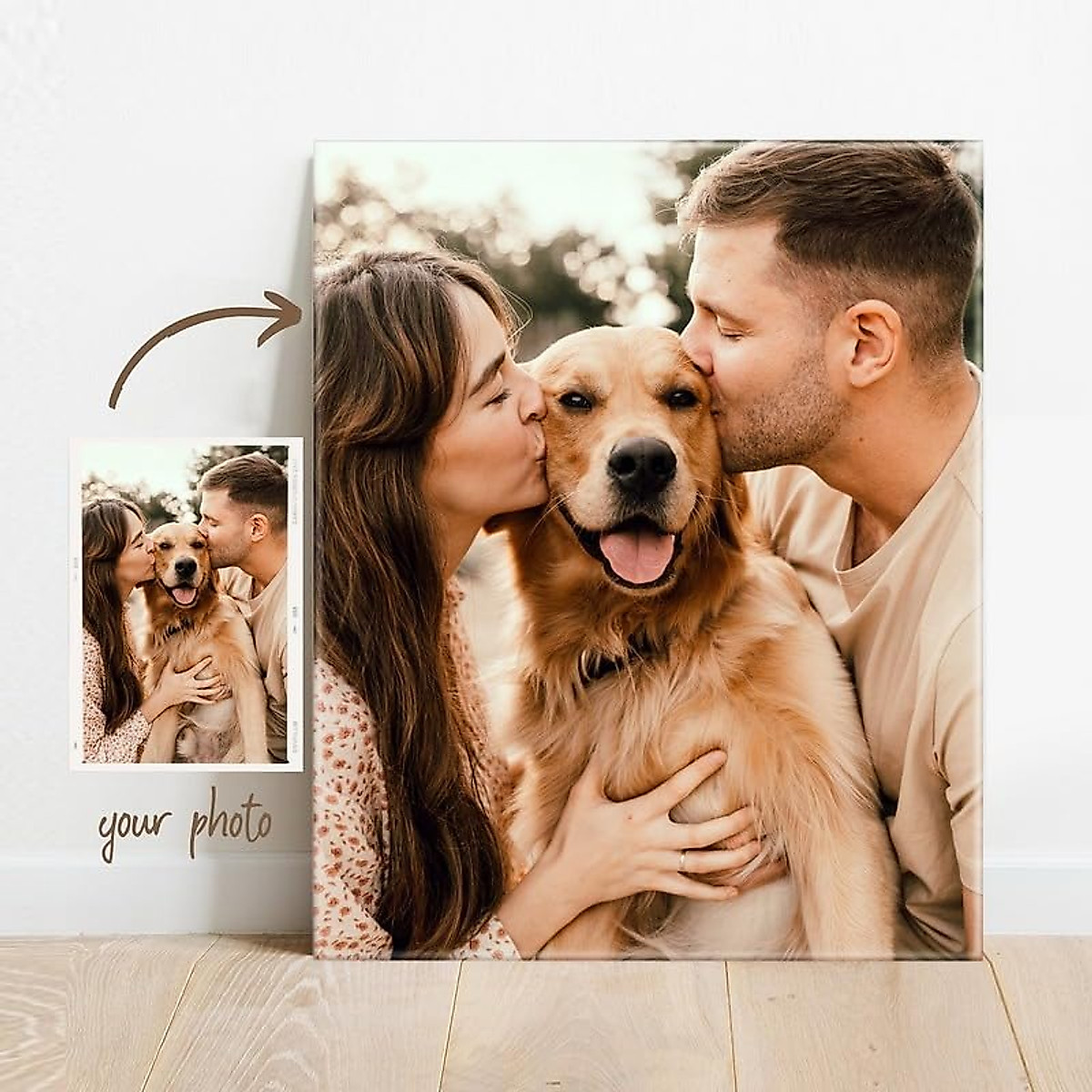 Hoomall Personalized Custom Canvas Prints, Custom Canvas Print with Your Photo, Crude Wood Photo Frame, Perfect for Home Decor, Gifts & Keepsakes, Variety of Sizes