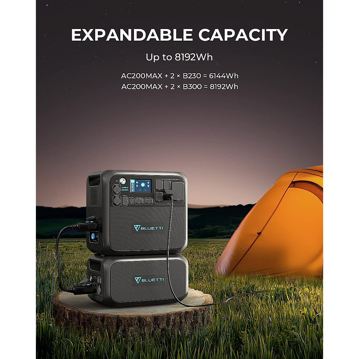 BLUETTI Portable Power Station AC200MAX, 2048Wh Solar Generator Expandable to 8192Wh, 5 2200W AC Outlets, LiFePO4 Battery for Camping, Emergency