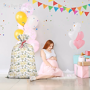 Extra Large Baby Gift Bag Baby Shower 48"x 36" Jumbo Plastic Present Bag Eucalyptus Leaves Birthday Large Gift Wrapping Bags Oversized Oh Baby Sage Green Gender Reveal Birthday Party Favors