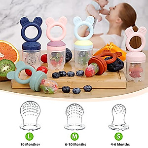 Baby Fresh Fruit Food Feeder Pacifier - 2 Packs BPA Free [3 Sizes Silicone Food Pouches Included] (Light Pink & Grass Green)
