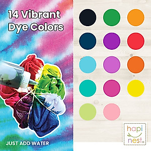 Hapinest Tie Dye Kit for Kids Age 8-12 & Up Girls Boys Teens, Clothing Shirt Fabric Dye Arts and Crafts Gifts Party Supplies, Kids Tie Dye Kit for Large Group, 18 Pre-Filled Bottles w/14 Colors