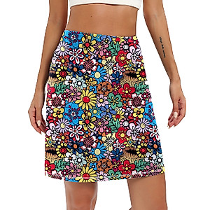 LouKeith Womens Knee Length Tennis Skorts Skirts Athletic Golf Skirts Casual High Waisted Drawstring Skirts with Pockets Colorful Flowers XL