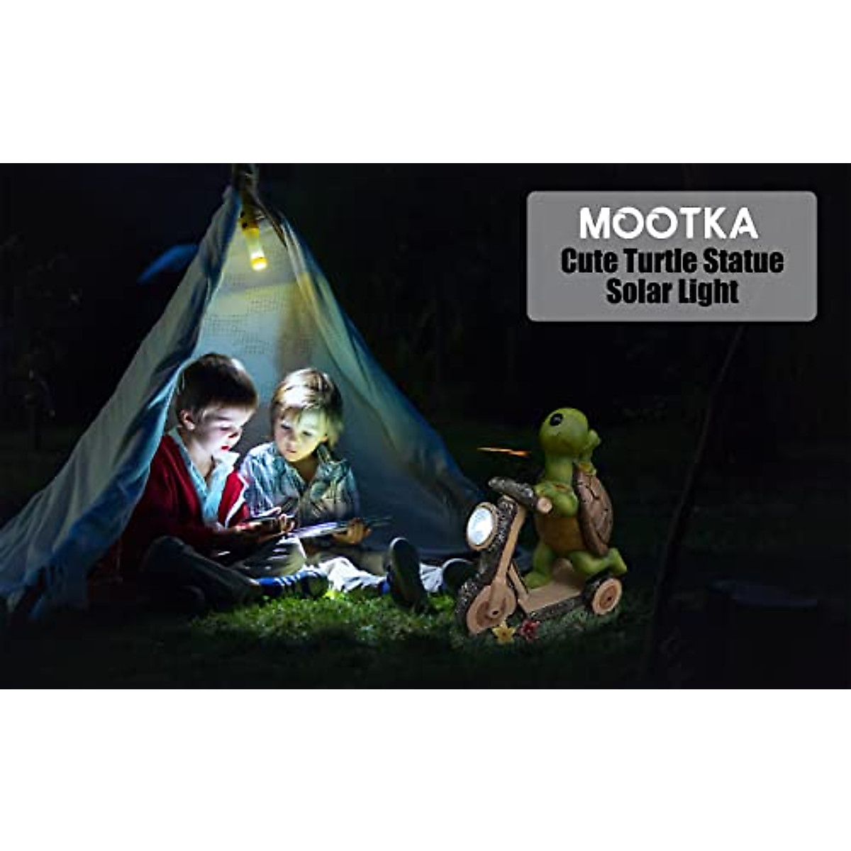 MOOTKA Outdoor Figurine Lights with the Cute Turtle Riding Scooter, Sweet Garden Solar Fairy Light Statue of Sea Turtle Gifts for Mother Home, Waterproof LED Decorations for Patio Home Pathway Outside