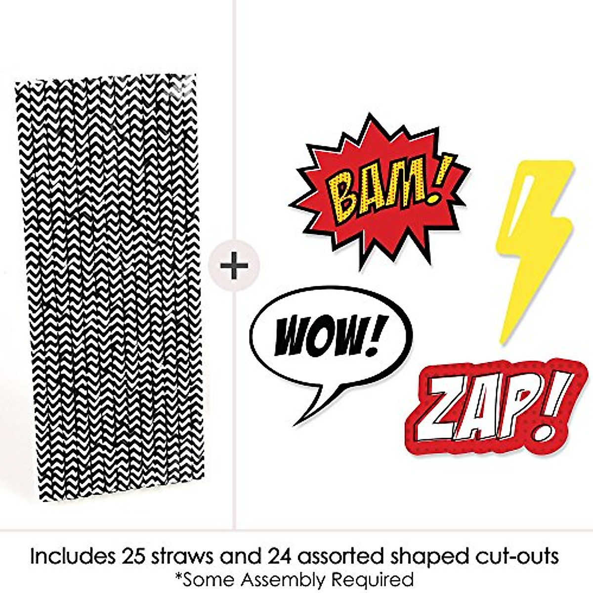 Big Dot of Happiness Bam Superhero Paper Straw Decor - Baby Shower or Birthday Party Striped Decorative Straws - Set of 24