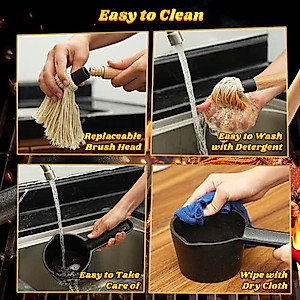 Cast Iron Sauce Pot and BBQ Mop Brush Set for Grilling, 7 Pcs Barbecue Accessories include 24 oz Heat Preservation Heavy Basting Melting Pot, 2Pcs Wooden Long Handle Sauce Mops and 4Pcs Replacements