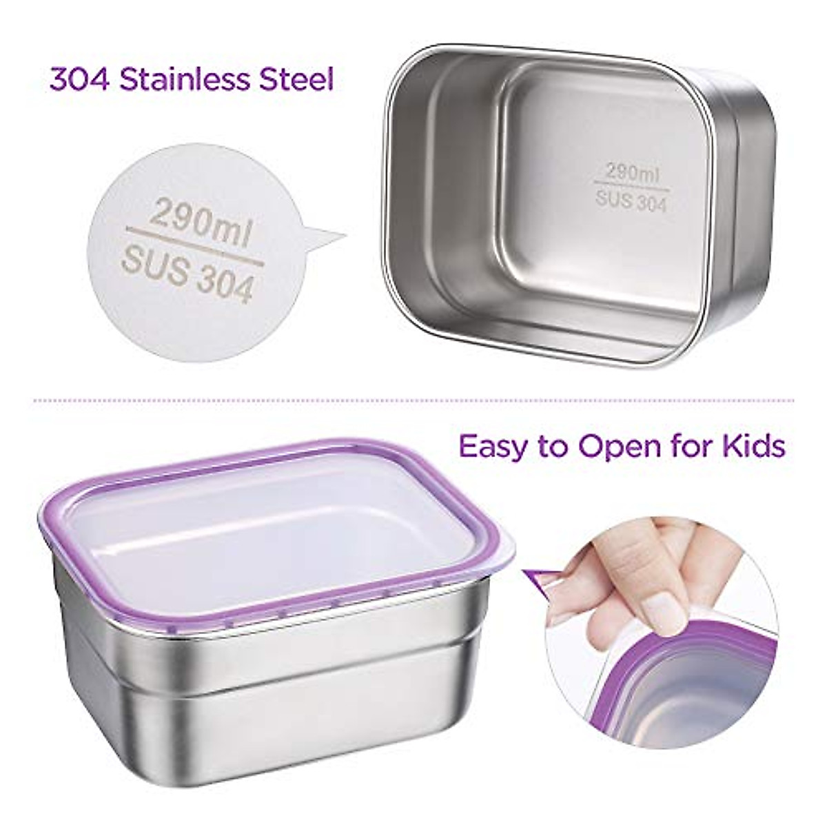 Stainless Steel Kids Bento Lunch Box Leak Proof BPA-Free DaCool School Lunch Container 5-Compartment with Lunch Bag and Fork for Toddler Child Adult, Food Snack Container for Picnic Outdoors, Purple