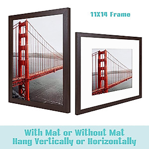 Frametory, 11x14 Picture Frame - Made to Display Pictures 8x10 with Mat or 11x14 Without Mat - Wide Molding - Pre-Installed Wall Mounting Hardware (Brown, 2 Pack)