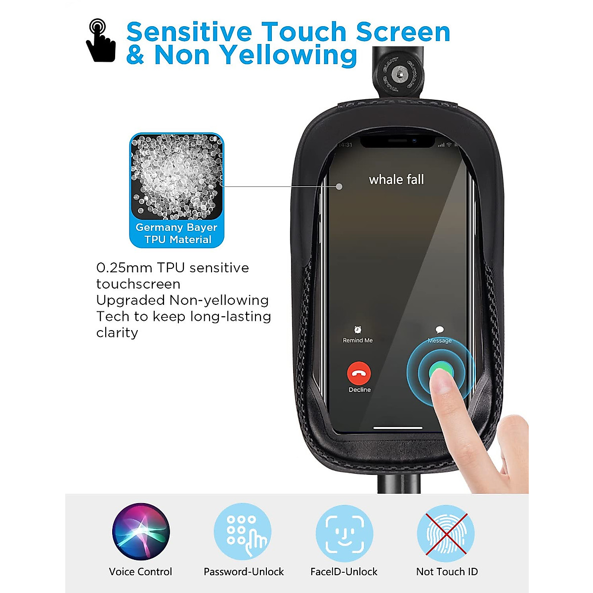 whale fall Newest Hard Casing Bike Bag, Bike Accessories, Never Deform/Waterproof, Bike Phone Holder Bike Phone Mount with 0.25mm Sensitive TPU Touch-Screen, with Rain Cover for Phones under 6.9''