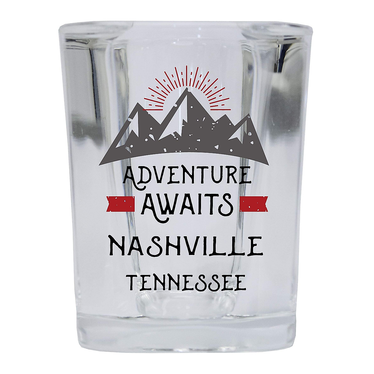 R and R Imports Nashville Tennessee Souvenir 2 Ounce Square Base Liquor Shot Glass Adventure Awaits Design