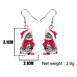 NEWEI Cute Christmas Cat Earrings Dangle Drop for Women Charm Decoration Gifts (Christmas Cat #4)