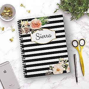 Classic Floral Personalized Notebook/Journal, Laminated Soft Cover, 120 pages of your selected paper, lay flat wire-o spiral. Size: 8.5” x 11”. Made in the USA