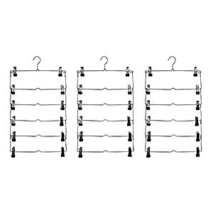 Neusu Space Saving 6 Tier Metal Skirt Hangers - Pack of 3 - Premium Quality Skirt & Pants Hangers with Rubber Coated Adjustable Clips for Women & Men - Hang Skirts, Slacks, Trousers, Jeans