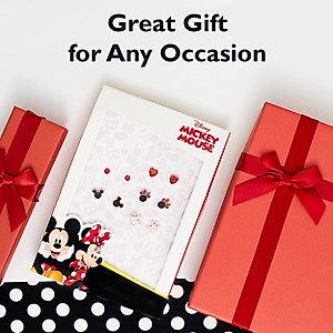 Disney Mickey and Minnie Mouse Earrings 5 Pack Official License, Red Crystal and Enamel Plated Stud Earrings