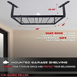 ABN Garage Shelving Ceiling Mounted Storage Racks - 4x4ft Ceiling Garage Storage System for Totes Decorations and More