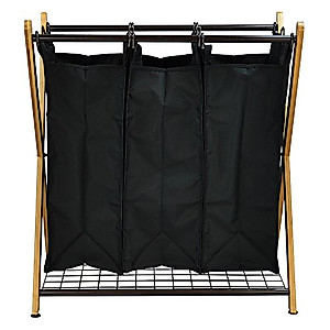 Oceanstar XBS1484 Bamboo 3-Bag Laundry Sorter Black, 29.75 in. H x 19.10 in. W x 27 in.