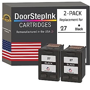DoorStepInk Remanufactured in The USA Ink Cartridge Replacement for HP 27 Black Twin Pack for HP Printers DeskJet 3320, 3322, 3420, 3425, 3450