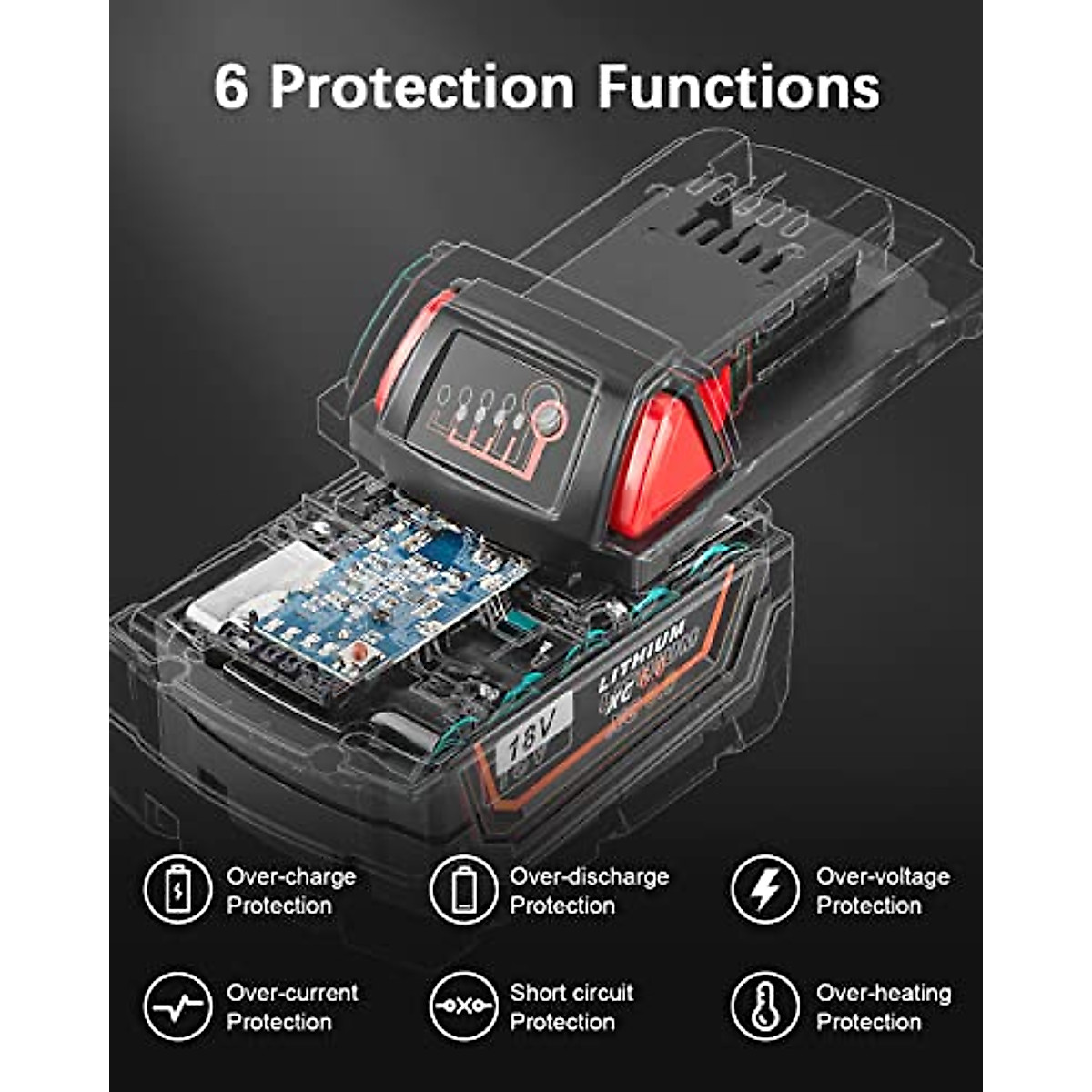 COOMYXIN 2Pack 6000mAh Replacement for Milwaukee M-18 Battery with 6 Protection Function and Sturdy Shell，Compatible with Milwaukee 18V Tools and Charger