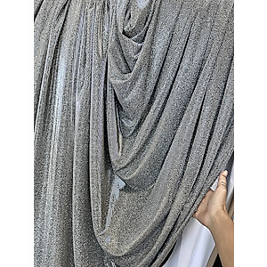 Glittering Lurex Fabric - Shimmer and Shine with Metallic Sparkle - Fashion Fabric by The Yard - for Crafting and Embroidery - Polyester Stretch Fabric - 1 Yard (Stretch Silver)