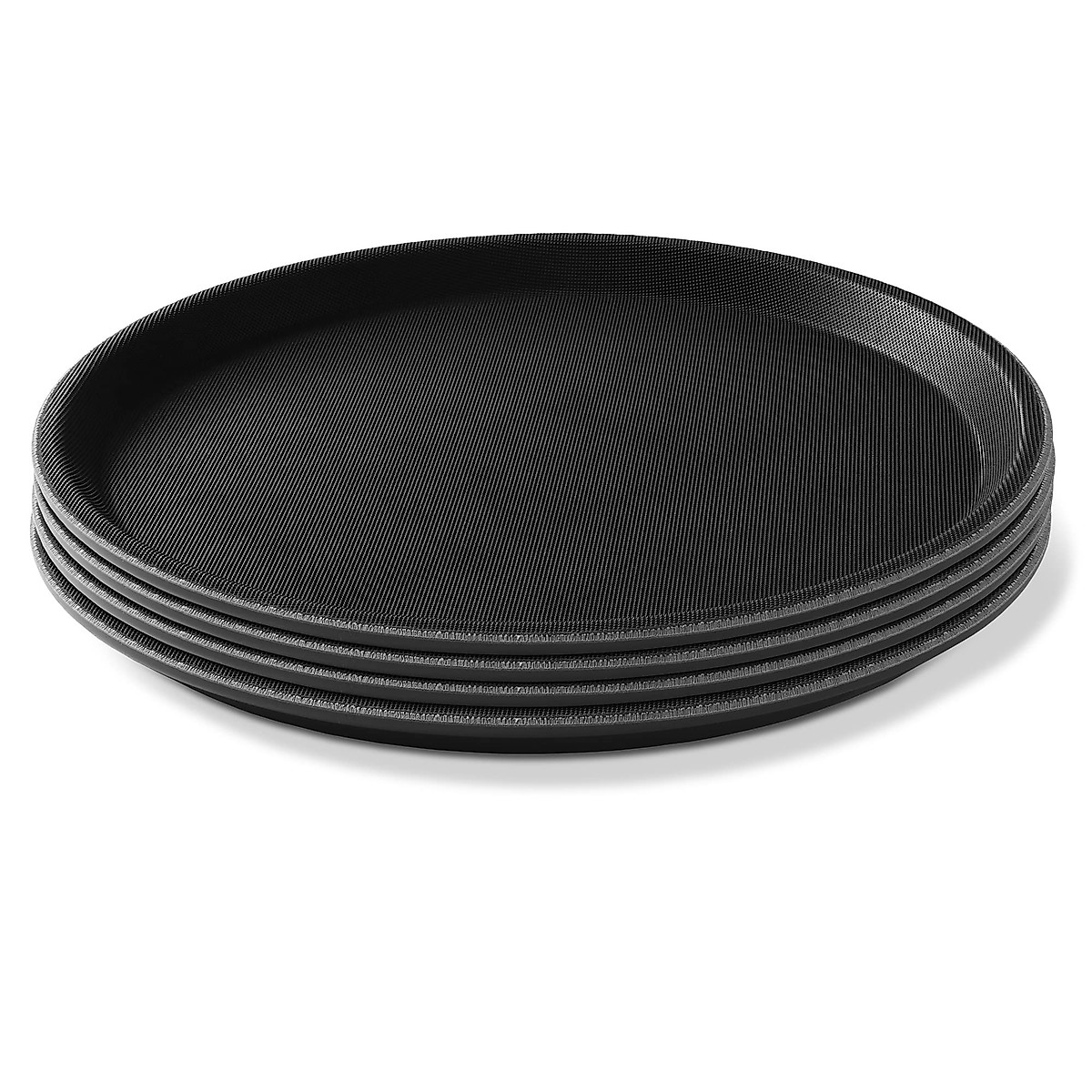 Jubilee (Set of 4) 11" Round Restaurant Serving Trays, Black - NSF Certified Non-Slip Food Service Tray