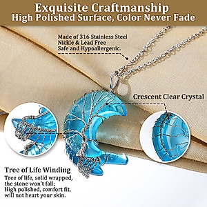 Bestyle Tree of Life Crescent Moon Necklace, Synthetic Aquamarine Gemstones Healing Crystal Necklaces, March Birthstone Pendant for Women, Statement Birthday Jewelry Gifts