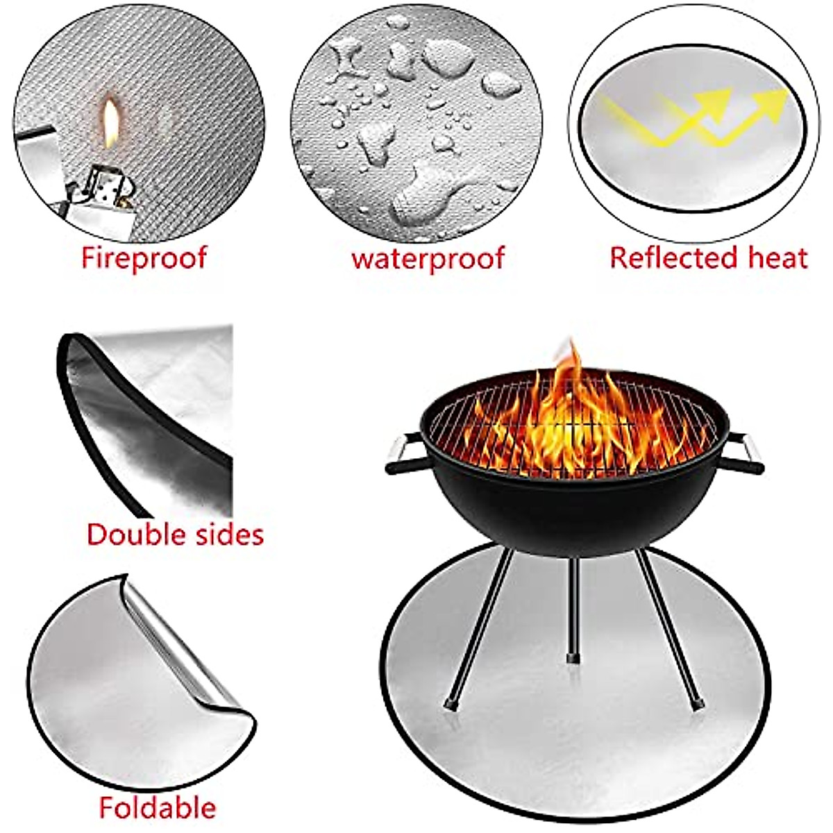 Zorxu Fire Pit mat Deck Protector 36 Inch Gas BBQ Fireproof Mat Heat Resistant Mat Grill Mat Decking Protector Pad and Splatter Mat Protect Your Deck, Grass, Garden, Campsite (36 inch)