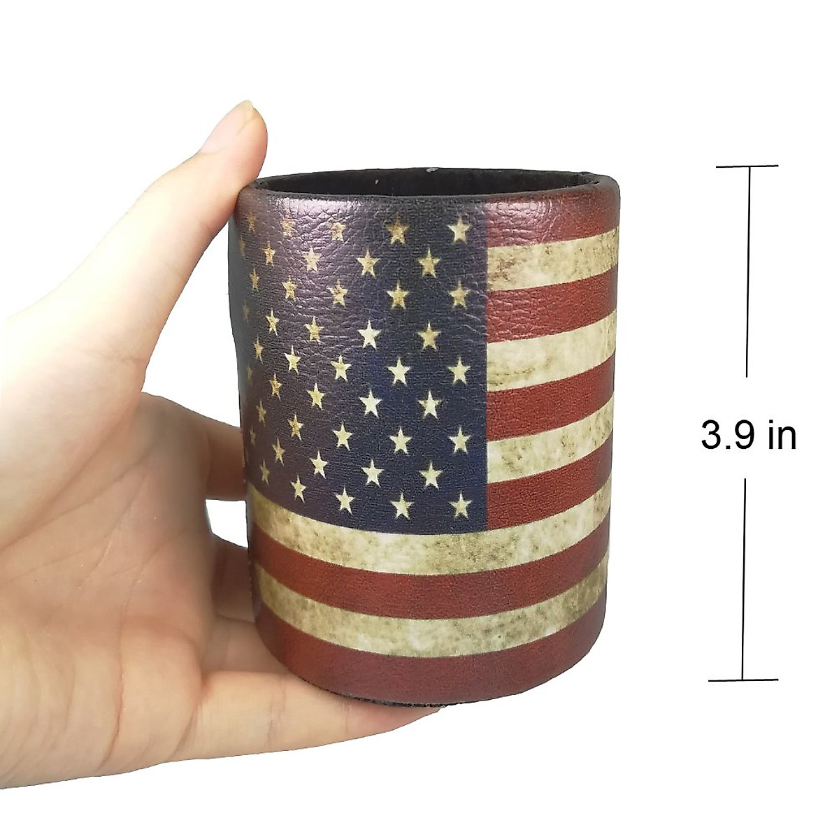 DreamsEden Vintage Pen Pencil Holder Cup Retro Pattern Desk Organizer for Home Office Bedroom (American flag Round)