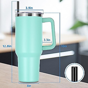 DOMICARE 40 oz Tumbler with Handle and Straw, Stainless Steel Tumbler with Lid and Straw, Reusable Vacuum Insulated Cup, Travel Coffee Mug, Mint Green, 1Pack