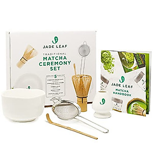 Jade Leaf Matcha Complete Matcha Ceremony Set - Includes: Bamboo Matcha Whisk & Scoop, Stainless Steel Sifter, Stoneware Bowl & Whisk Holder, and Prep Guide