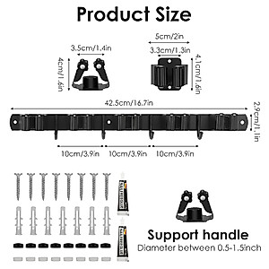 lazycozy® Broom Holder Wall Mount, Mop and Broom Organizer Wall Hanging, 5 Clamps and 4 Hooks + 2 Independent Clamps, Tool Storage Utility Rack for Home Kitchen Garden Laundry Garage