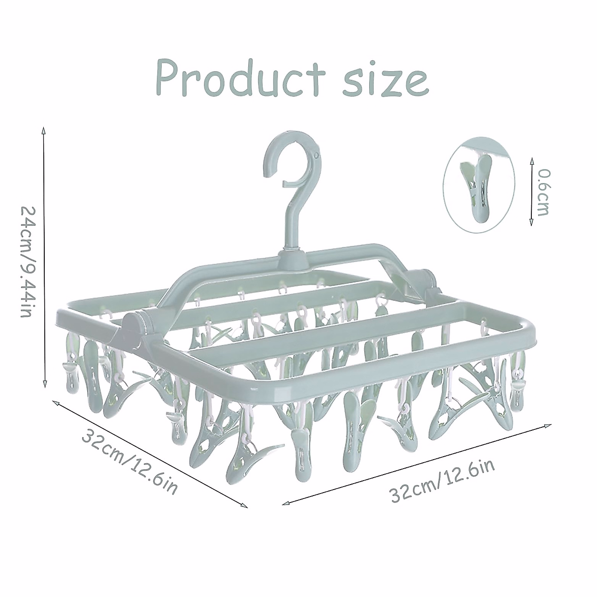 OIPKKUI Clothes Drying Racks, Foldable Laundry Drying Hanging Rack with 32 Clips Foldable Laundry Clip Hanger Underwear Hangers for Socks Towels Bras (Light Green)