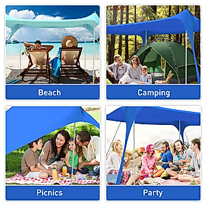 Zeepair Beach Tent Pop Up Shade Canopy Sun Shelter UPF50+ with 4 Stability Poles/Carry Bag/Ground Pegs/Sand Shovel/Windproof Ropes Portable Outdoor Family Sunshade for Beach Camping(Teal Blue,10×10FT)