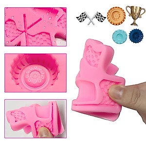 Race Car Silicone Molds, 3D Round Tire Fondant Mold, Truck Wheel Shape Silicone Mold, Racing Car Chocolate Candy Mold Baking Mold Cupcake Topper Decoration for DIY Boy Birthday Clay Resin Crafting