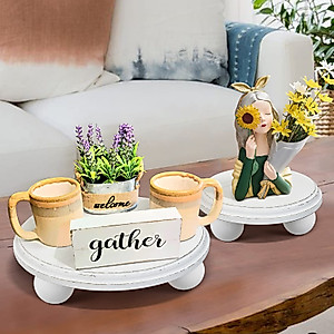 Megsooul Decorative Wood Riser for Display, Farmhouse Pedestal Stand, Stackable Table Decor, Rustic White Display Tray