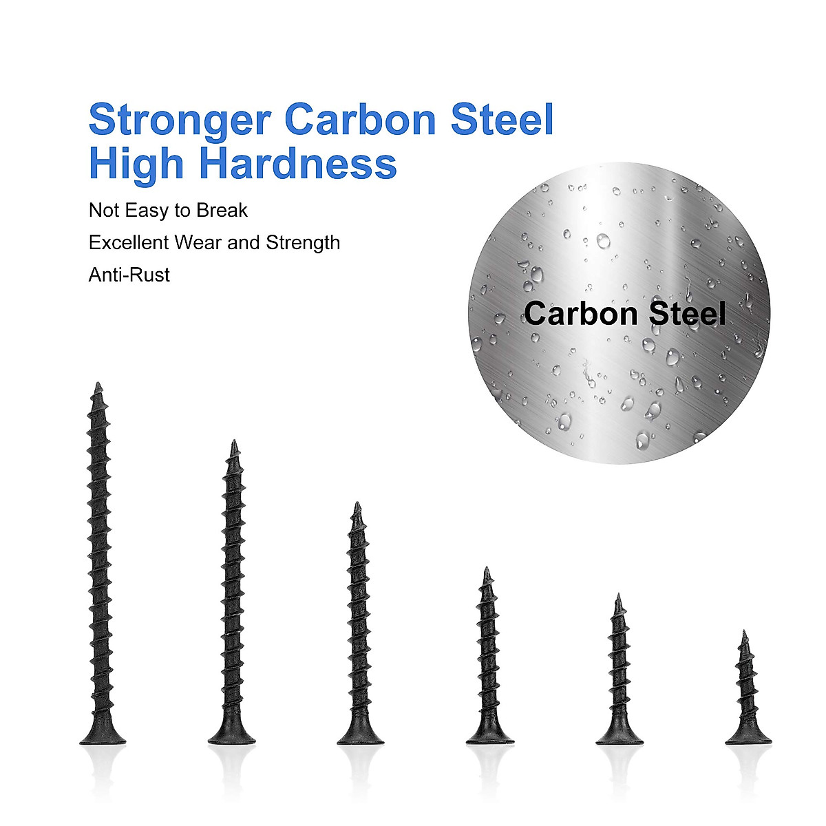 WELLOCKS Drywall Screws 215 PCS M4×25mm to 70mm Wood Screws Self Tapping Assortment Steel Black Bugle Head Coarse Phillips Sharp Point Fast Drilling for Home Handmade Repair Installation(D179)