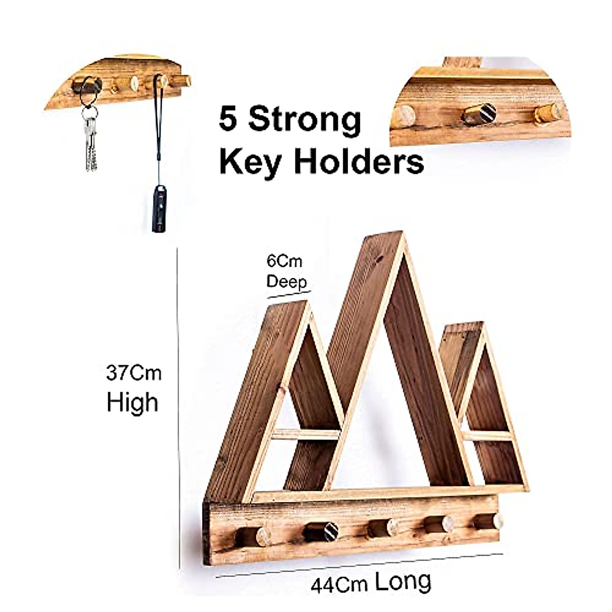 Mountain Shelf with Hooks – Triangle Shelves for Boho Crystal Shelf Display, Essential Oil Holder Organizer, Rustic Wooden Décor for Bedroom, Bathroom, Living Room, Nursery & Entryway