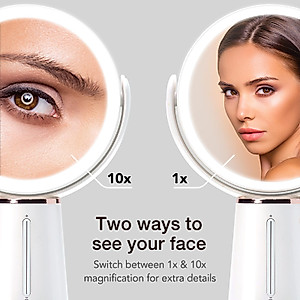 Fancii LED Lighted Magnifying Makeup Mirror with Double-Sided 1x/ 10x Magnification, Rechargeable and Adjustable Brightness, Large Tabletop Vanity Mirror (Nova)