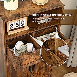 Iwell Storage Cabinet with 2 Adjustable Drawers & 2 Shelf, Rustic Storage Cabinet with Door, Cupboard for Living Room, Home Office, Kitchen, Rustic Brown